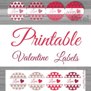 Printable Valentines Day Label Template, Love Round Stickers, Red ...
