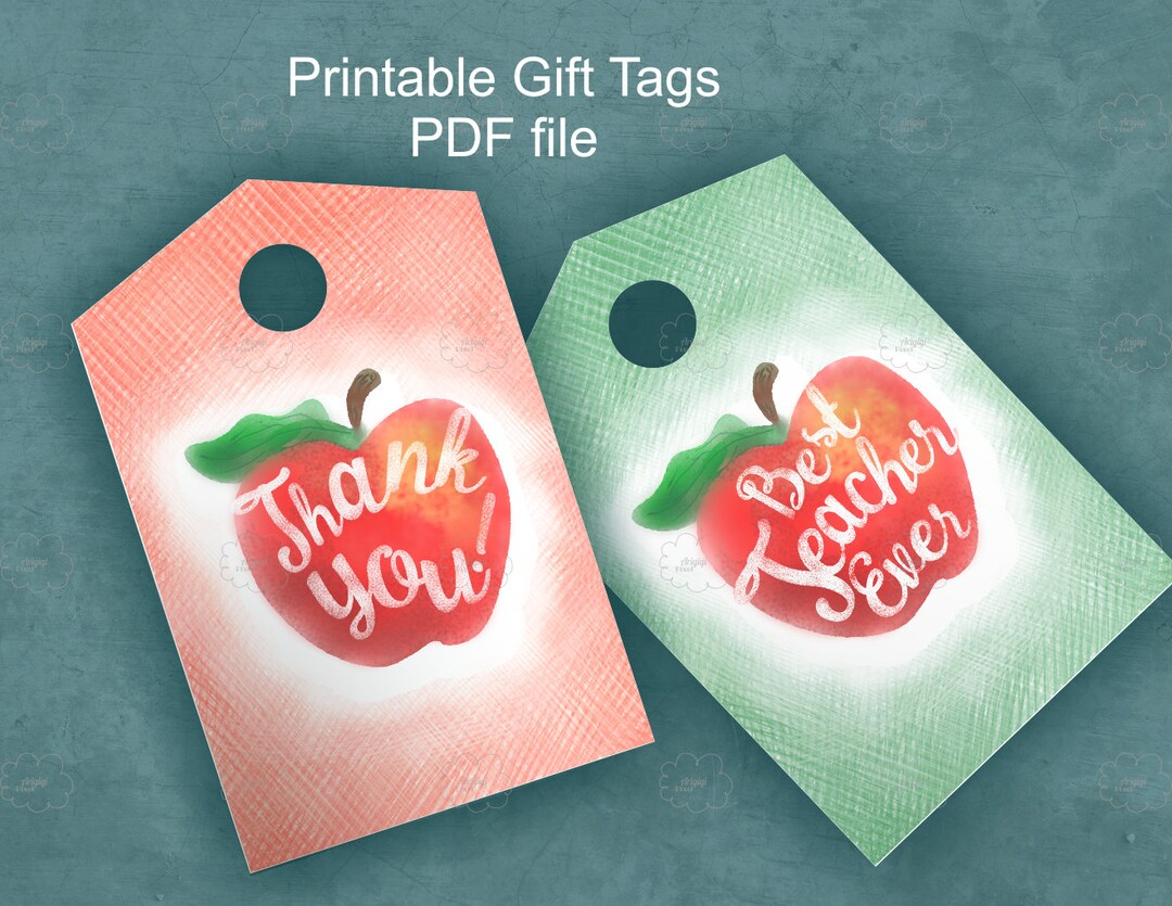 Red Apple Gift Tags With Calligraphy Text, Best Teacher Tag, Thank You ...