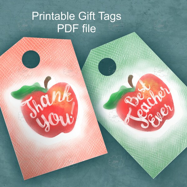 Red Apple Gift Tags With Calligraphy Text, Best Teacher Tag, Thank You ...