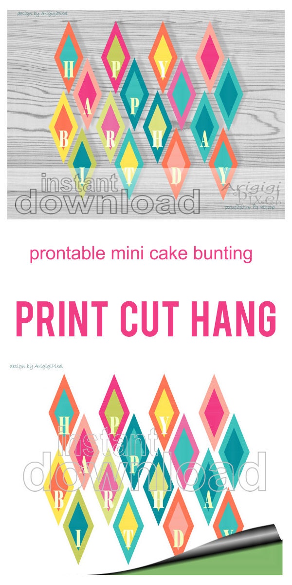 Printable Bunting Cake Topper Happy Birthday Cake Bunting Cake Smash ...