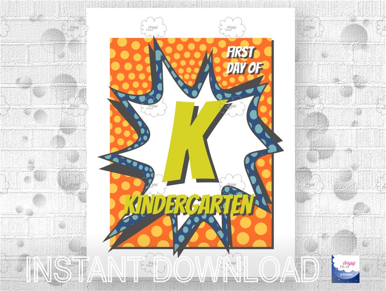 First Day of Kindergarten Printable Photo Prop Cartoon - Etsy