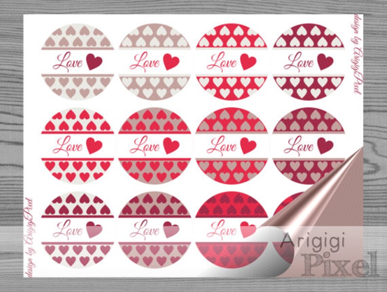 Printable Valentines Day Label Template, Love Round Stickers, Red ...