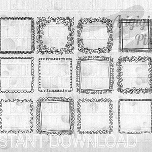 Doodle Square Frames Clip Art Set - Hand Drawn Digital Graphic ...