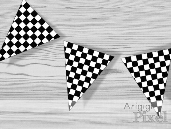 Printable Checkered Pennants, Black and White Boy Birthday Party Banner ...