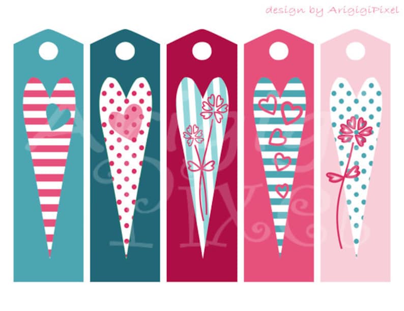 Instant Download Valentine Hearts Printable Bookmark Long - Etsy