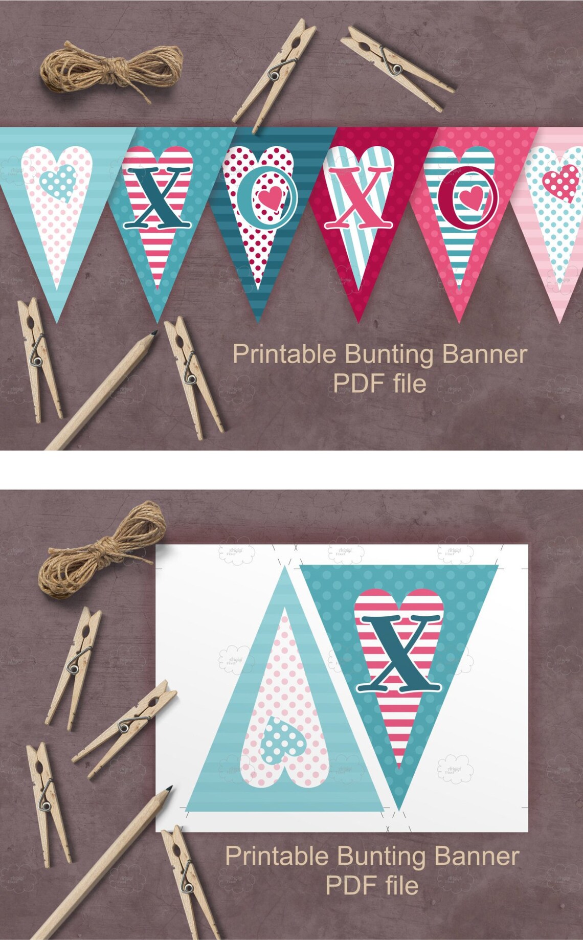 Valentine XOXO Bunting Banner Printable Valentine's Day Decoration Pink ...