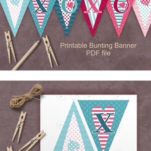 Valentine XOXO Bunting Banner Printable Valentine's Day Decoration Pink ...