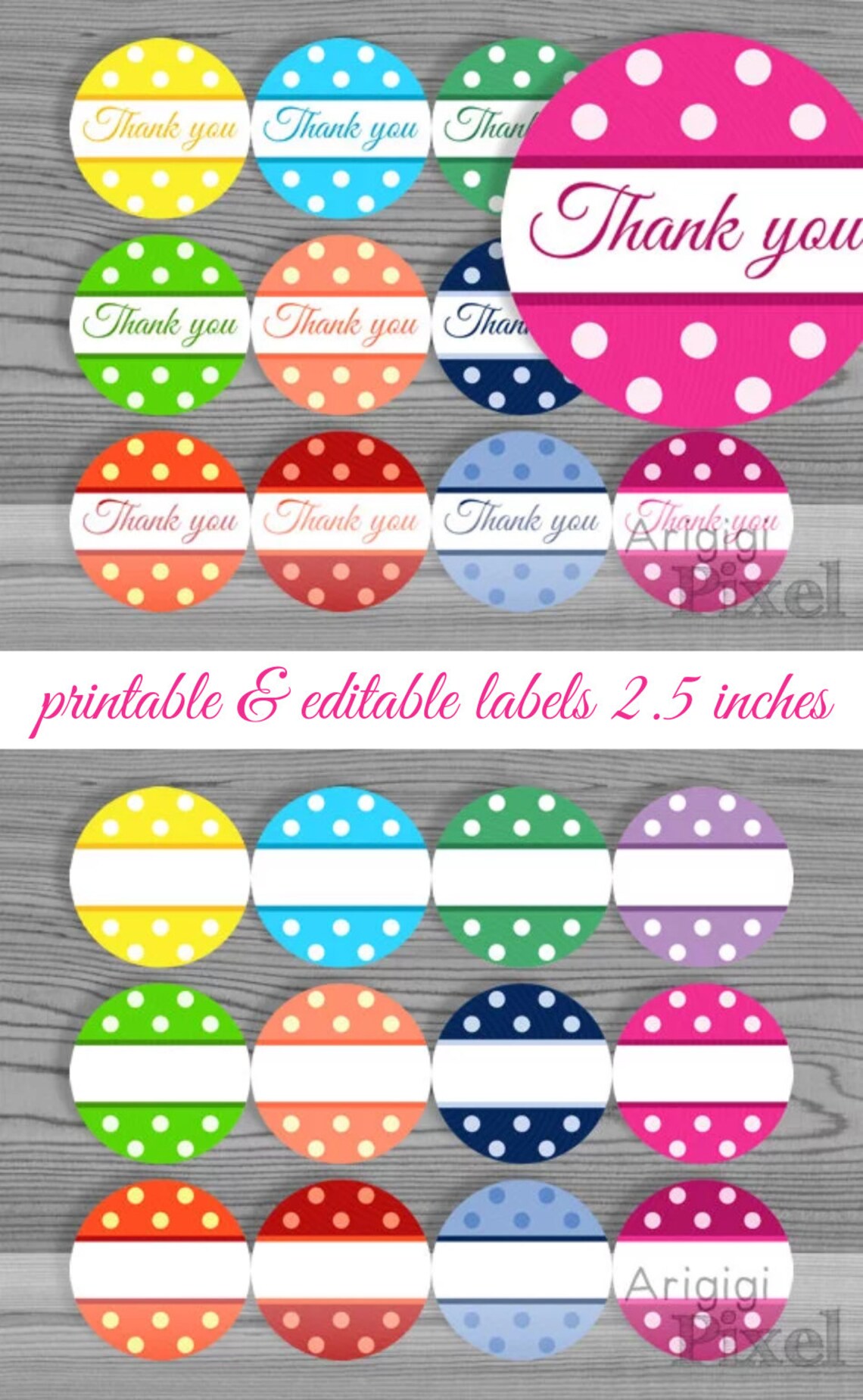 Printable Round Thank You Labels Polka Dot Circle 2.5 Inch - Etsy