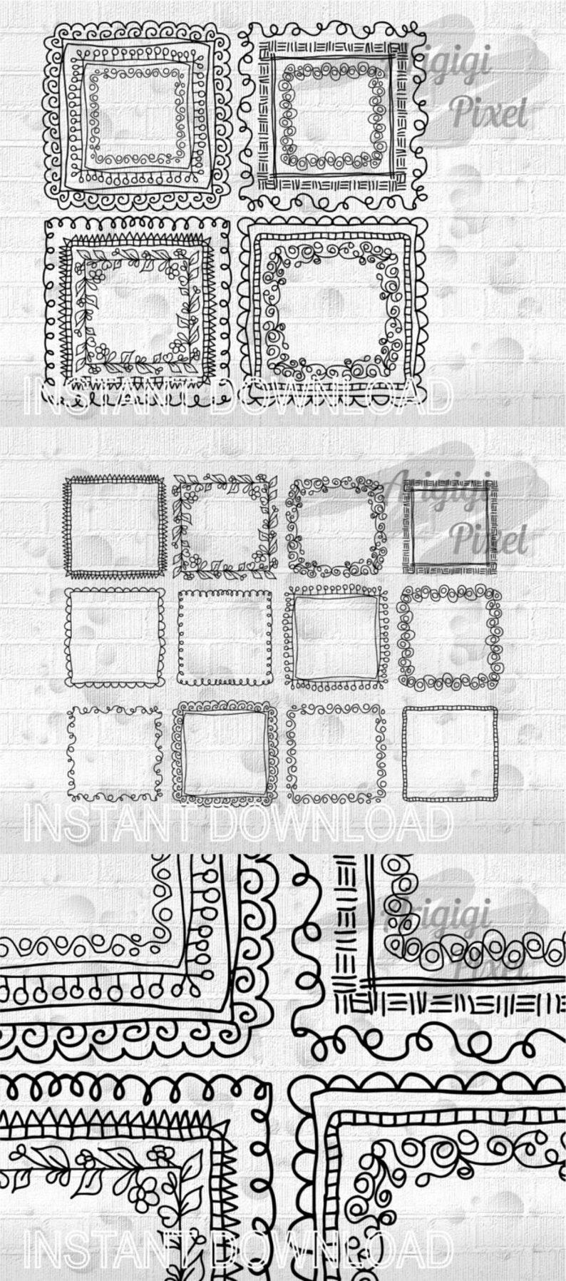 Doodle Square Frames Clip Art Set Hand Drawn Digital Graphic ...