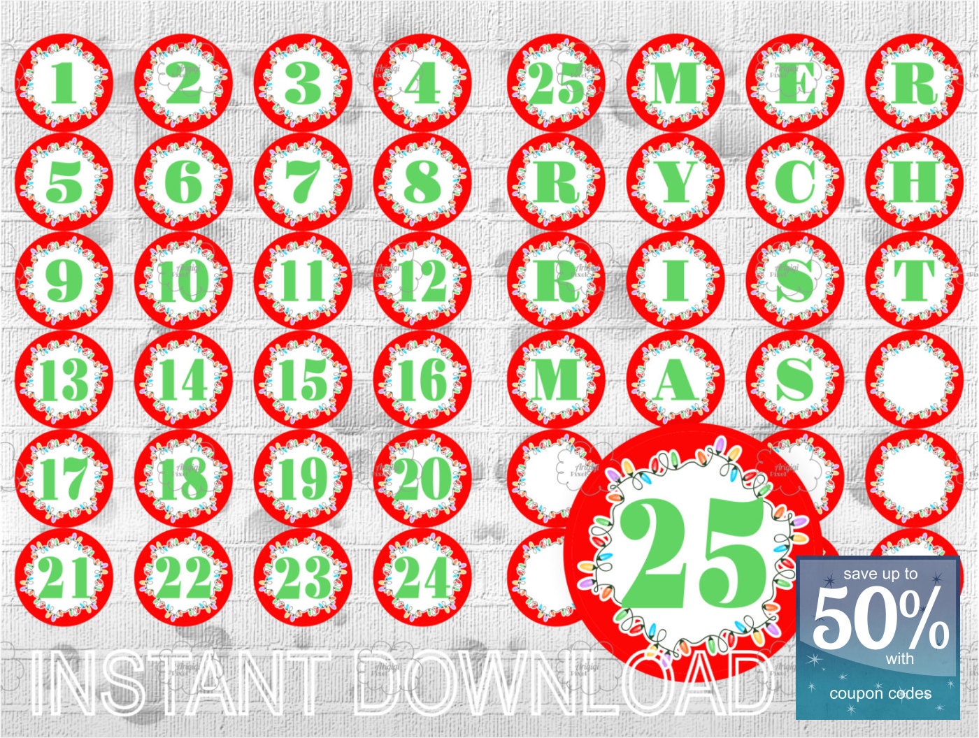 Printable Advent Calendar Countdown Christmas Red Circle Labels With ...