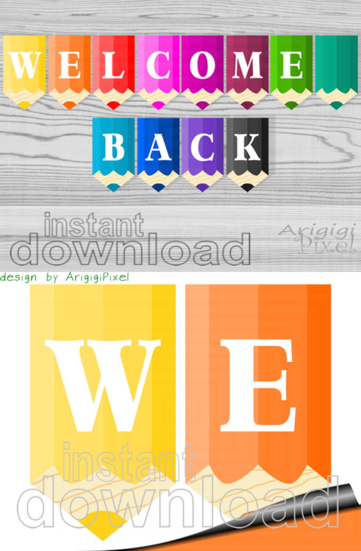 Welcome Back Printable Banner Colored Pencils Classroom Pennants Back ...