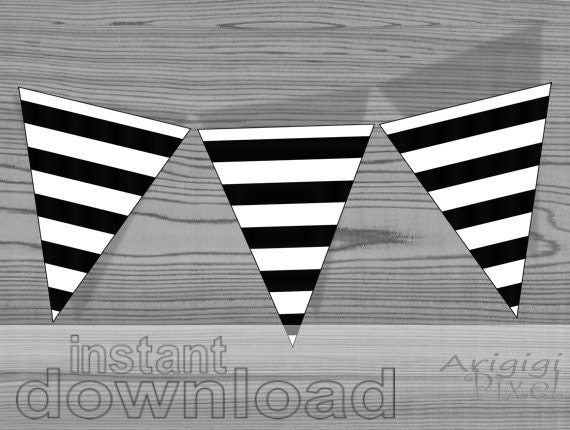 instant download - printable striped pennants - black and white - DIY ...