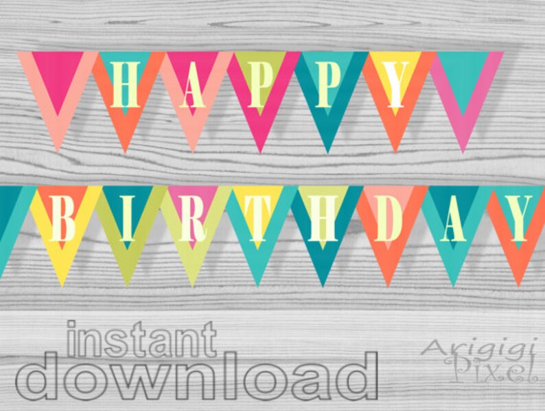 Happy Birthday Banner Printable Birthday Celebration Party Decoration ...