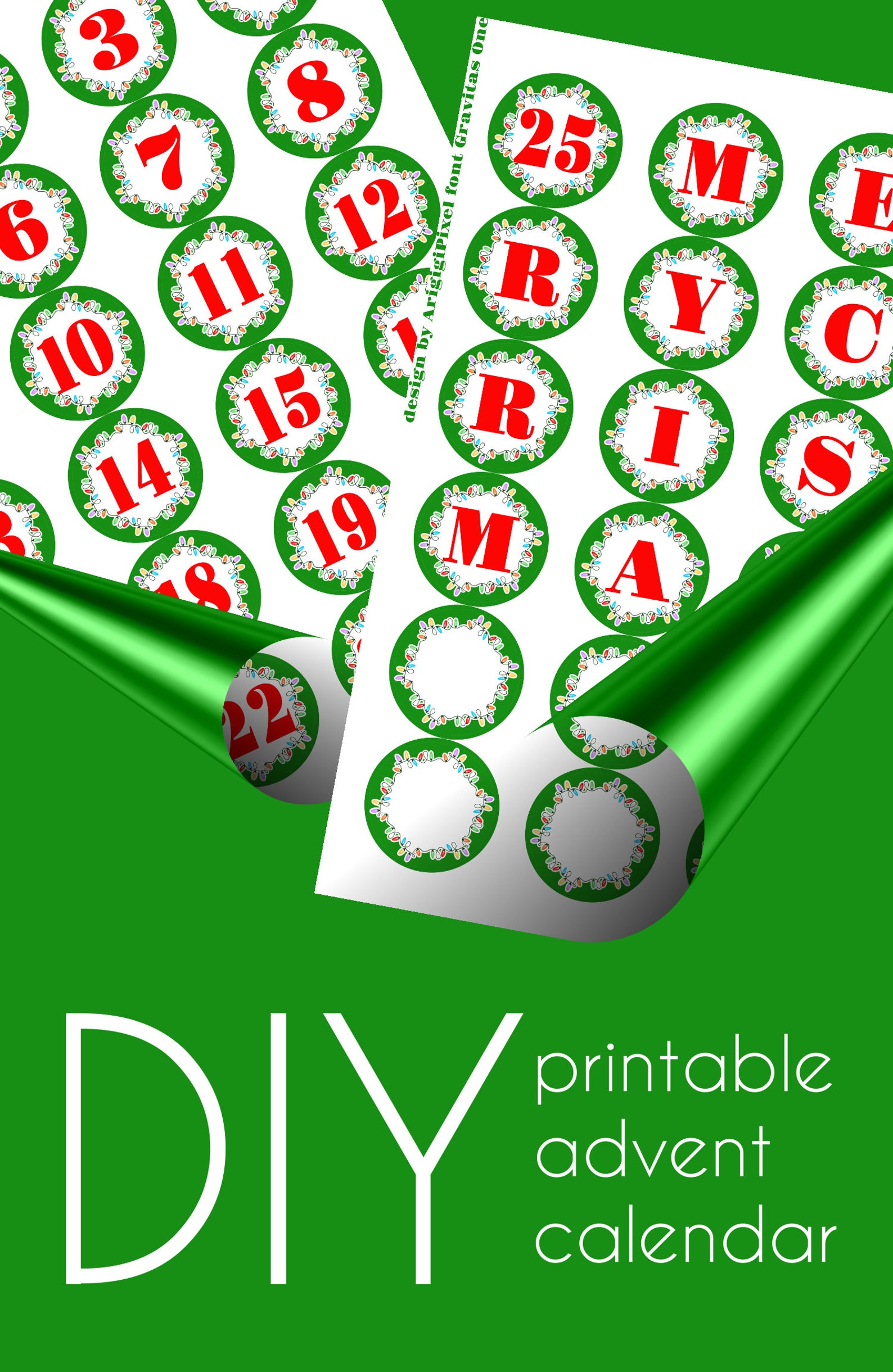 Countdown to Christmas Printable Advent Calendar Labels Green Numbers 1 ...