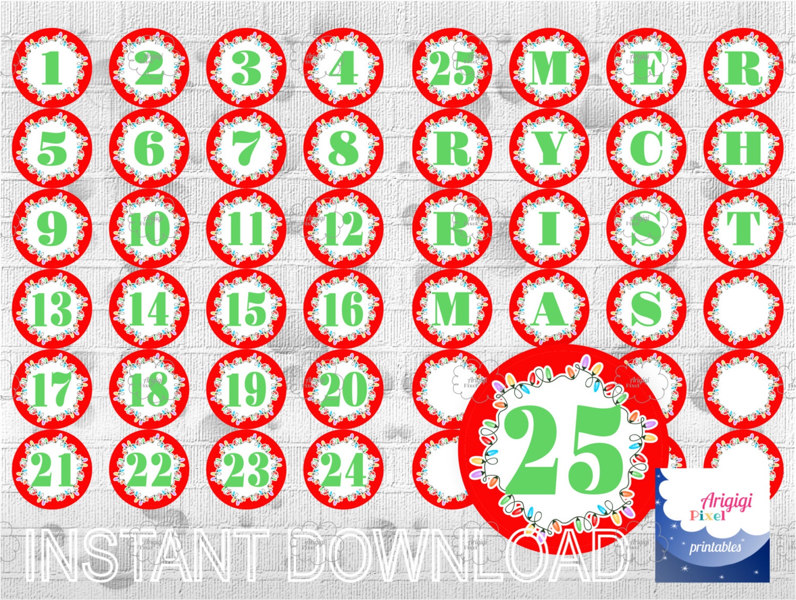 Printable Advent Calendar Countdown Christmas Red Circle Labels With ...