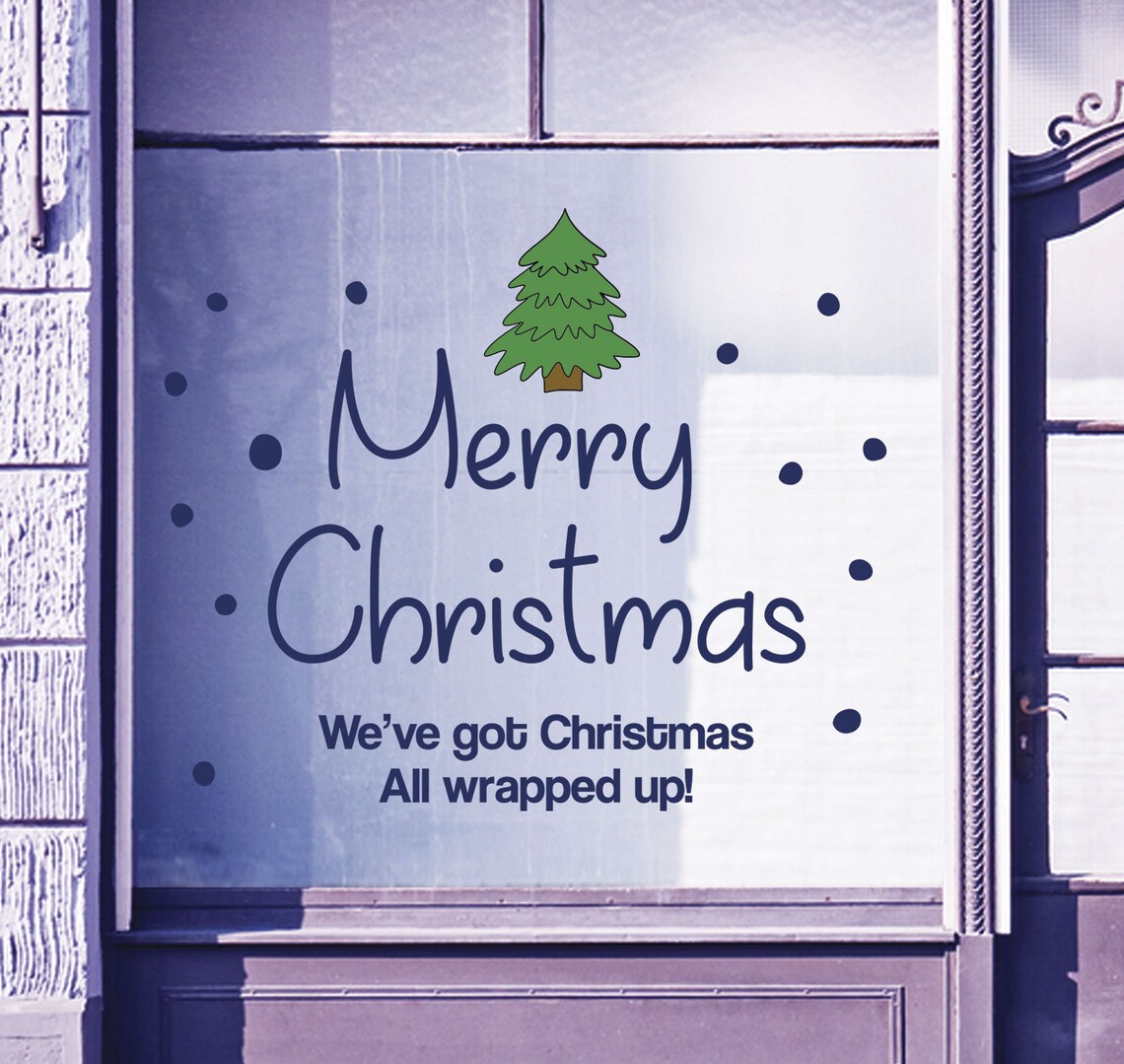 Merry Christmas Shop Window Sticker Festive Xmas Tree Sign Display ...