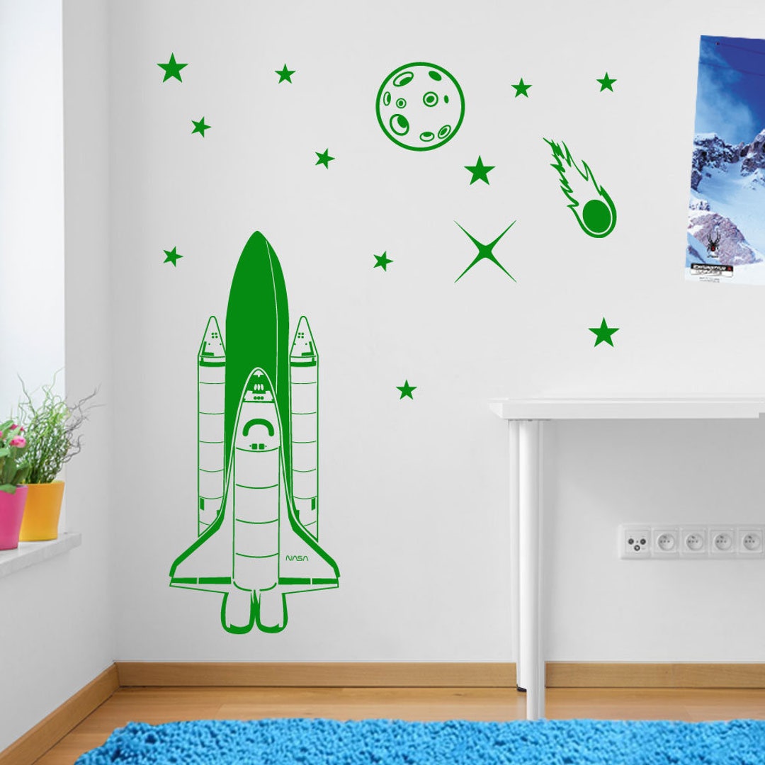 Rocket Planet Stars Meteor Space Wall Window Stickers Decals Kids Decor ...