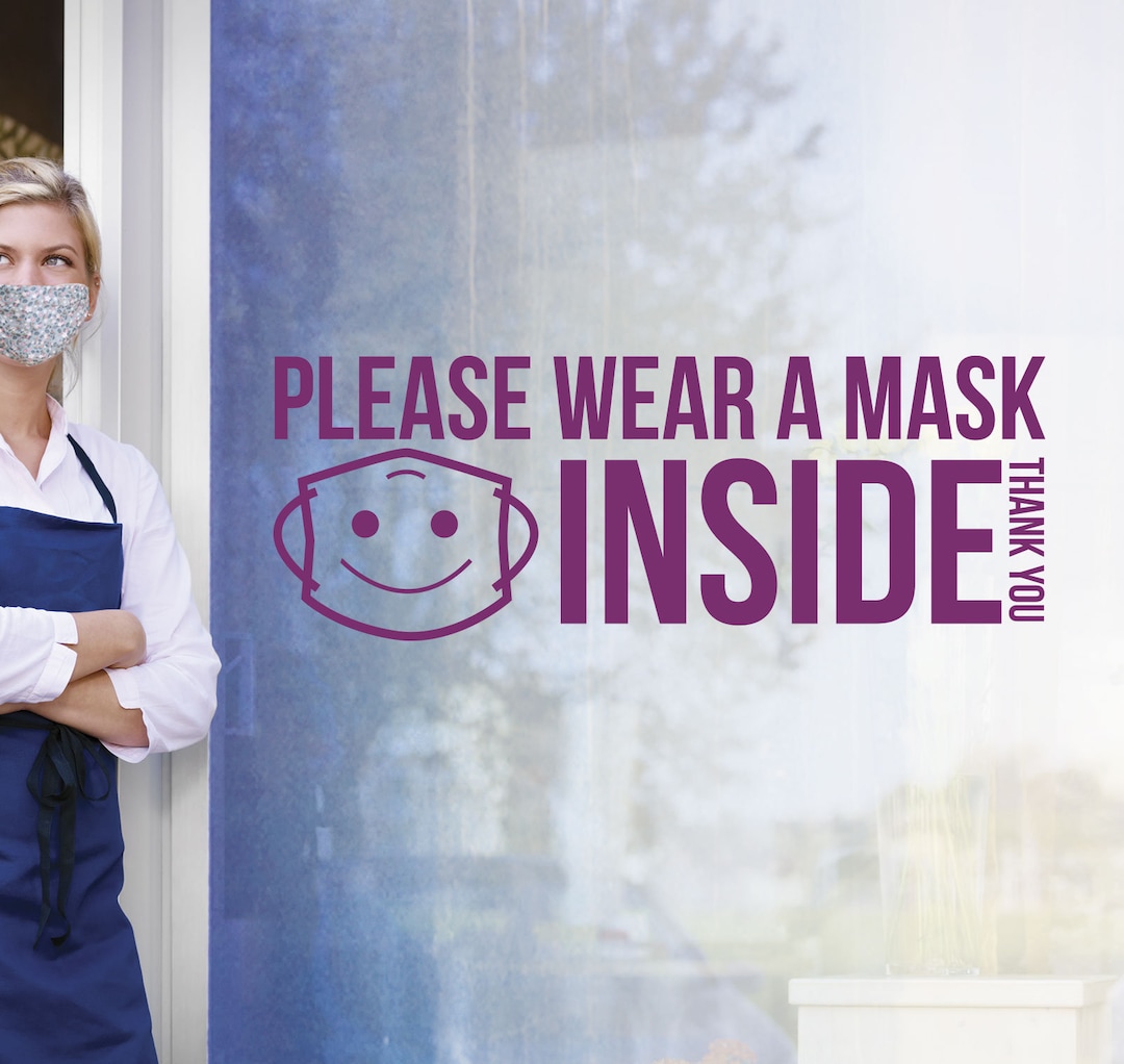 Wear Mask Signage Distance Sign Shop Window Stickers Retail Decal ...