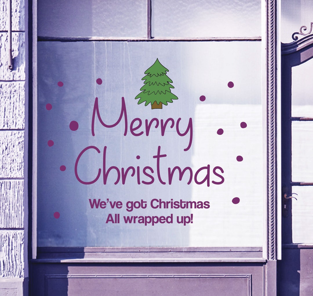 Merry Christmas Shop Window Sticker Festive Xmas Tree Sign Display ...