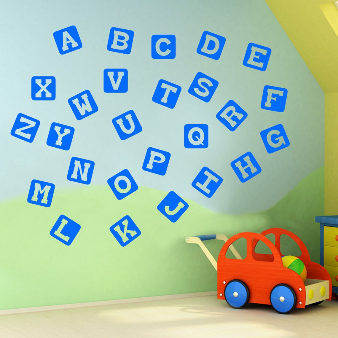 Block Alphabet Wall Stickers Kids Nursery Play Room Home Art Decoration ...