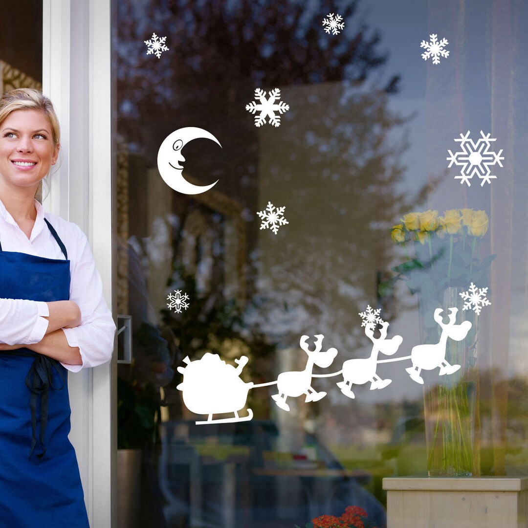 Christmas Xmas Display Shop Window New Santa and His Sleigh Decals ...