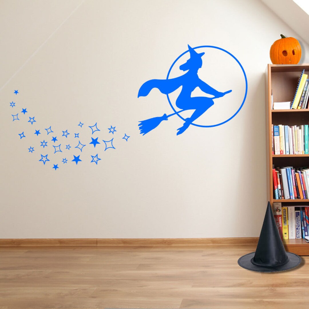 Halloween Flying Witch Spooky Party Creepy Window Wall Stickers ...