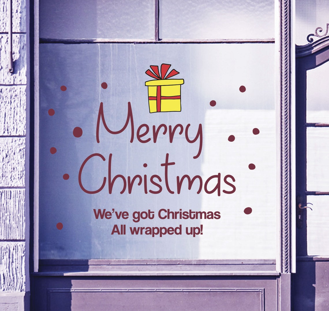 Merry Christmas Shop Window Sticker Festive Xmas Present Sign Display ...