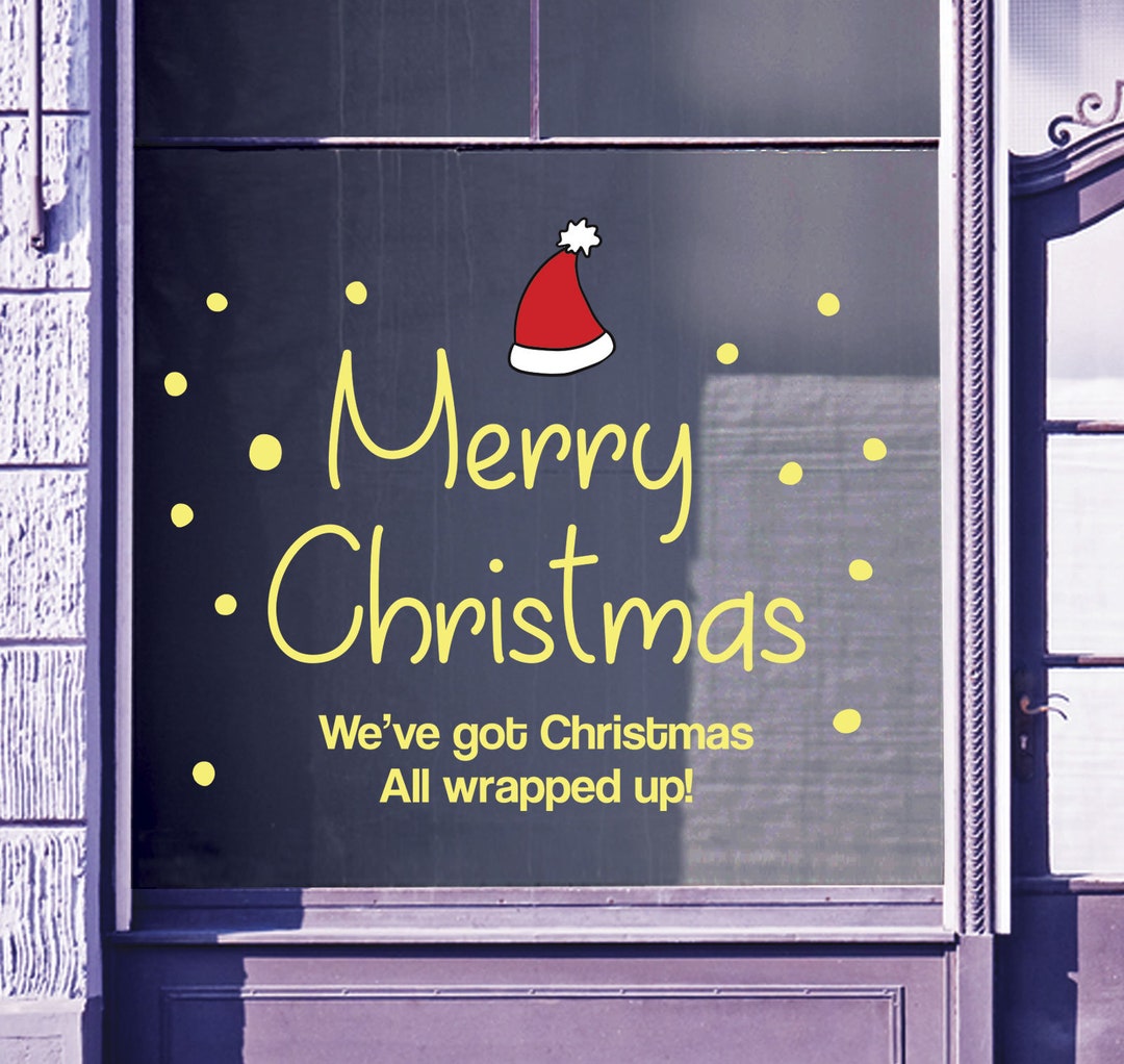Merry Christmas Shop Window Stickers Festive Xmas Santa Sign Display ...