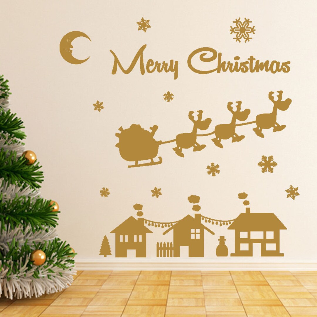 Christmas Xmas Display Shop Window New Santa and His Sleigh Decals ...