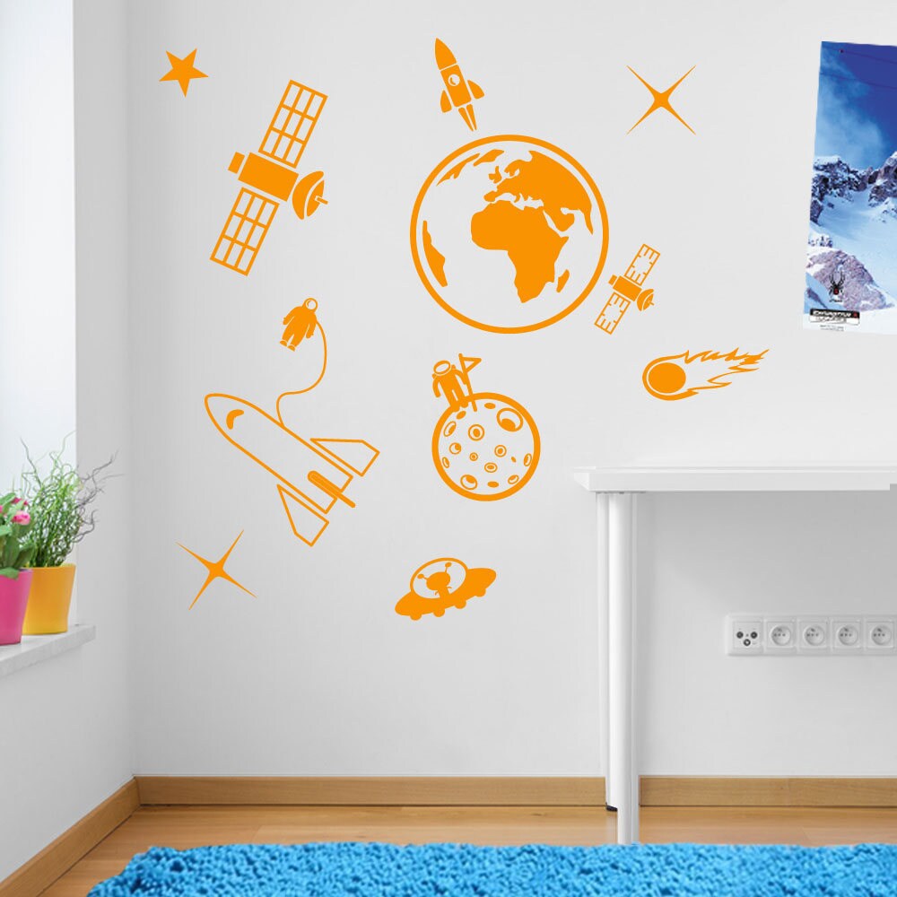 Earth Space Ship Rocket Satellite Wall Window Stickers Decals | Etsy