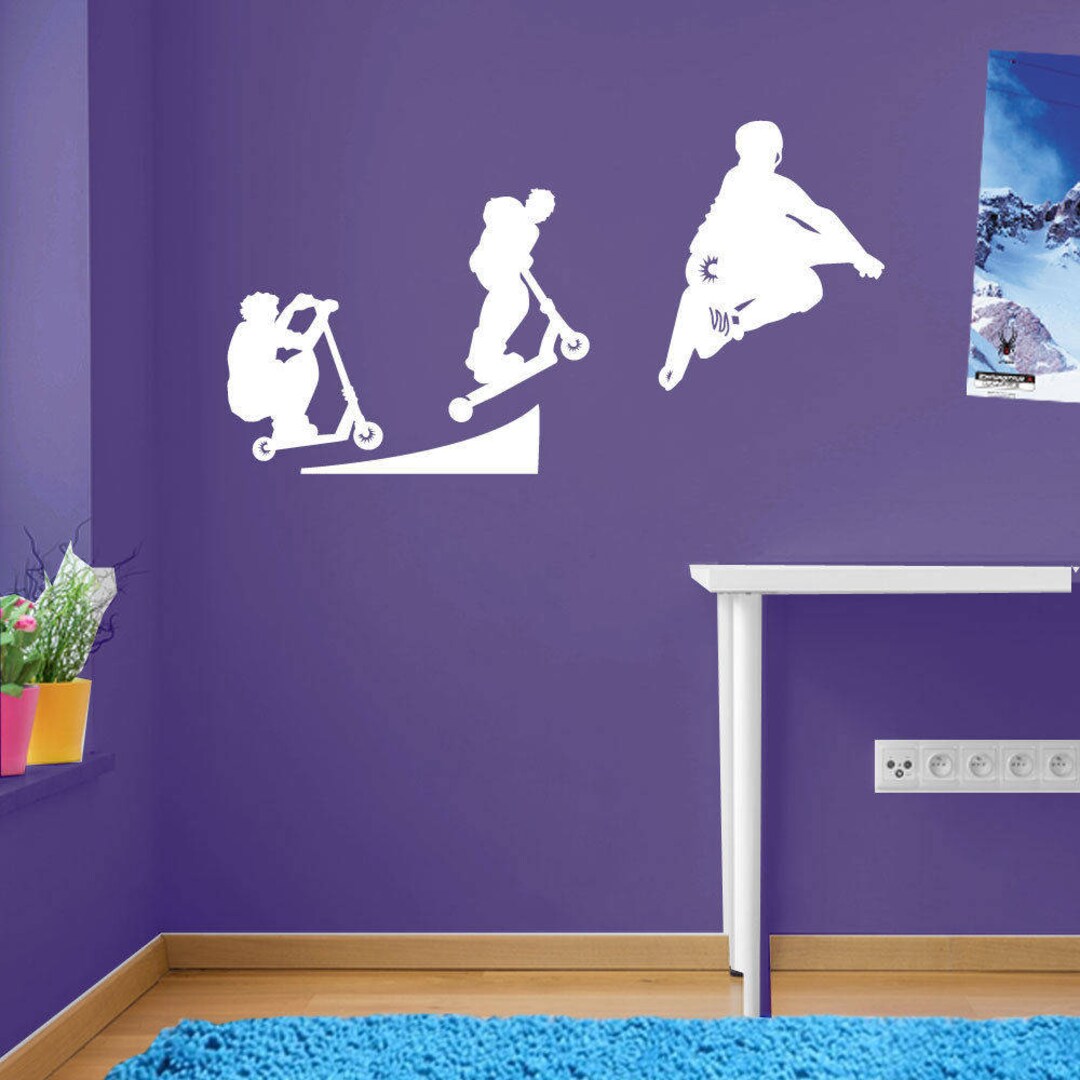 Stunt Scooter Ramp Jump Kids Style Children Street Wall Stickers Decals ...