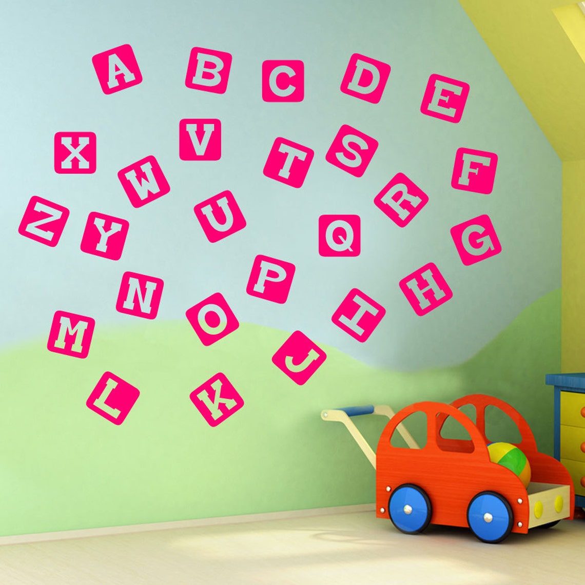 Block Alphabet Wall Stickers Kids Nursery Play Room Home Art Decoration ...