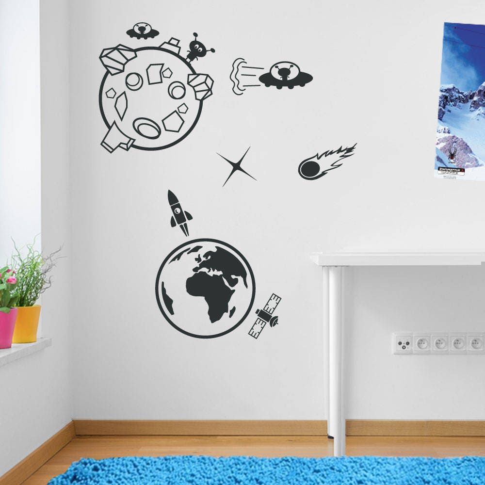 Earth Moon Alien Rocket Meteor Space Wall Window Stickers | Etsy