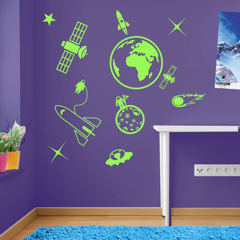 Earth Space Ship Rocket Satellite Wall Window Stickers Decals | Etsy