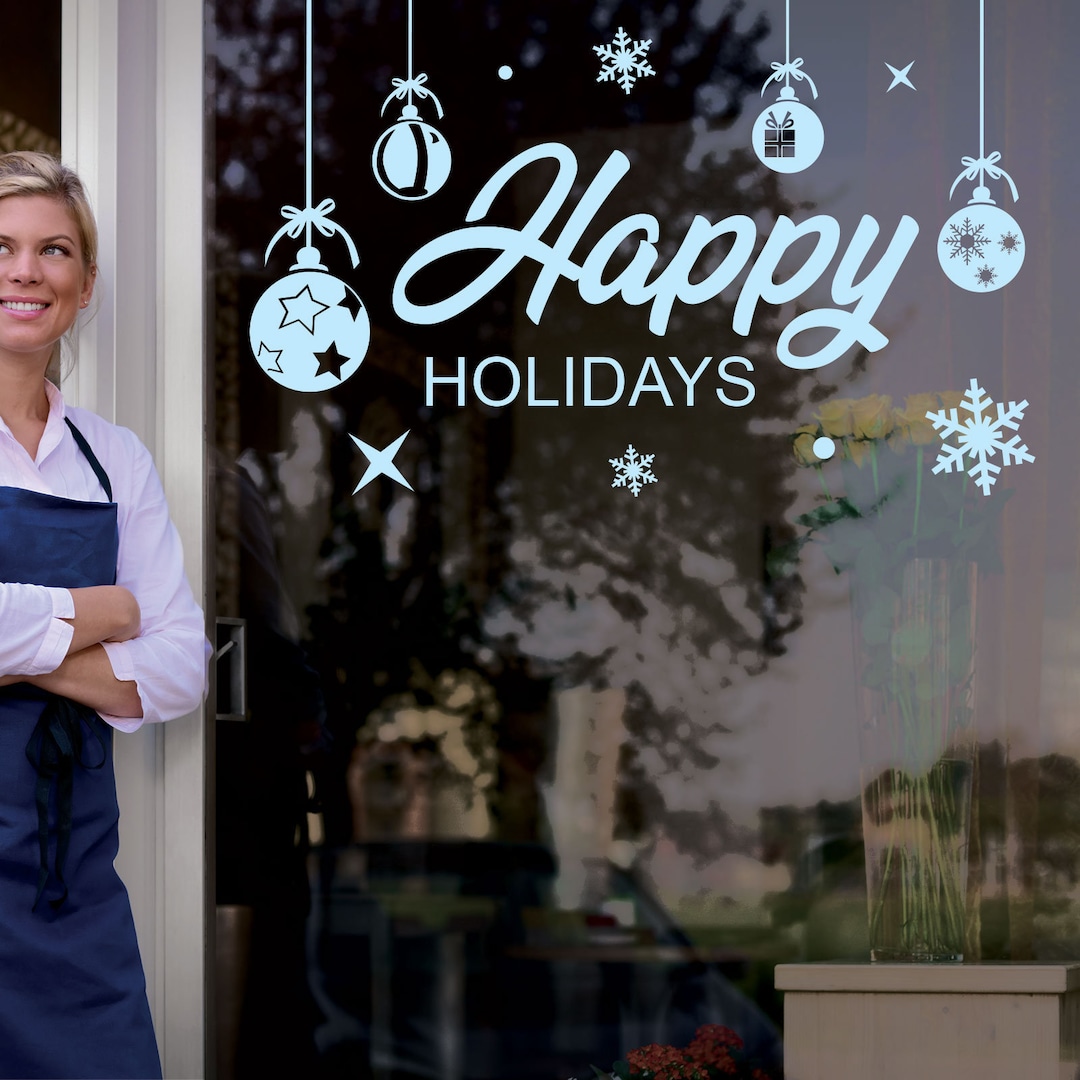 Christmas Shop Window Happy Holidays Display Xmas Wall Stickers Festive ...