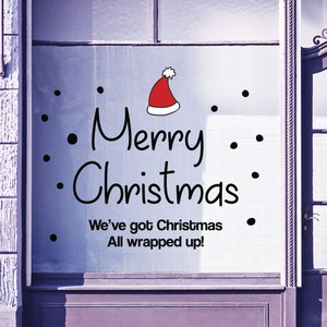 Merry Christmas Shop Window Stickers Festive Xmas Santa Sign Display ...