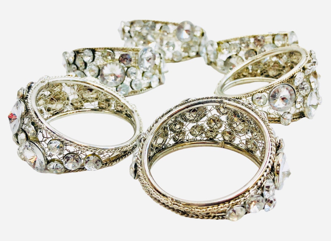 Crystal Napkin Ring Holders, 2-inch Set of 6 Silver Sparkle Rhinestone ...