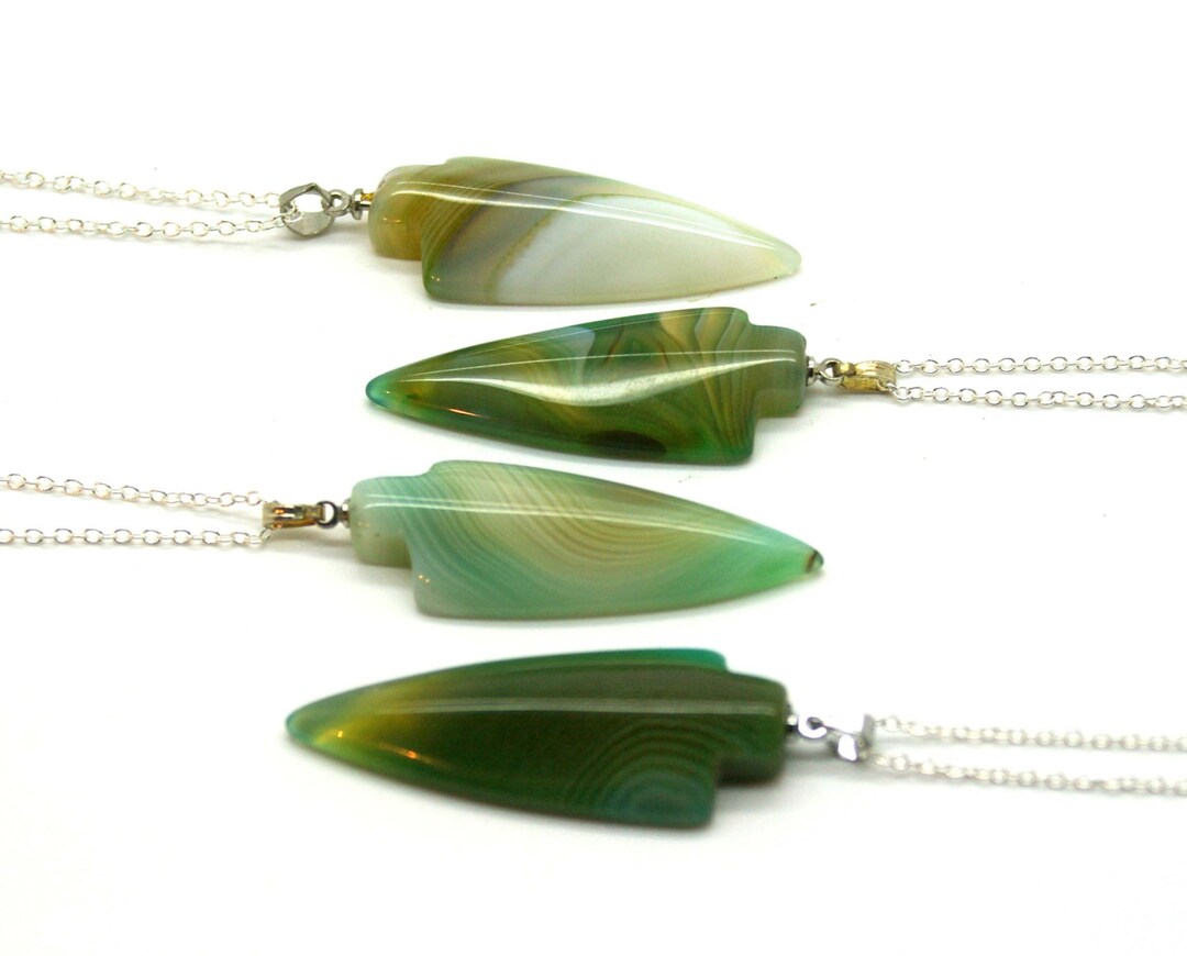 Arrowhead Necklace, Green Banded Agate Arrowhead Necklace Southwest ...