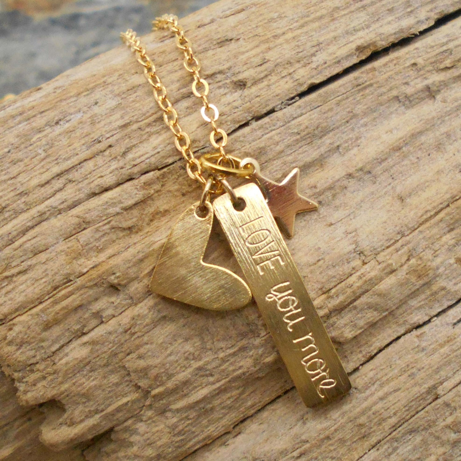 Heart Necklace LOVE You More Gold Necklace with Heart and | Etsy