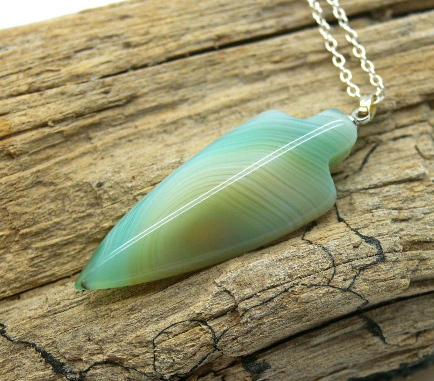 Arrowhead Necklace Green Banded Agate Arrowhead Necklace | Etsy