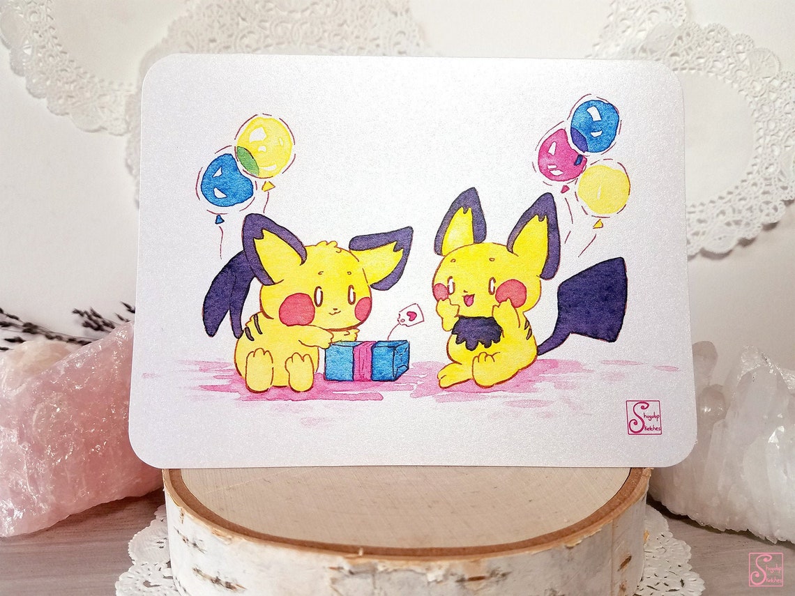 Pichu & Pichu Pokemon Birthday Cards for Nerds - Etsy
