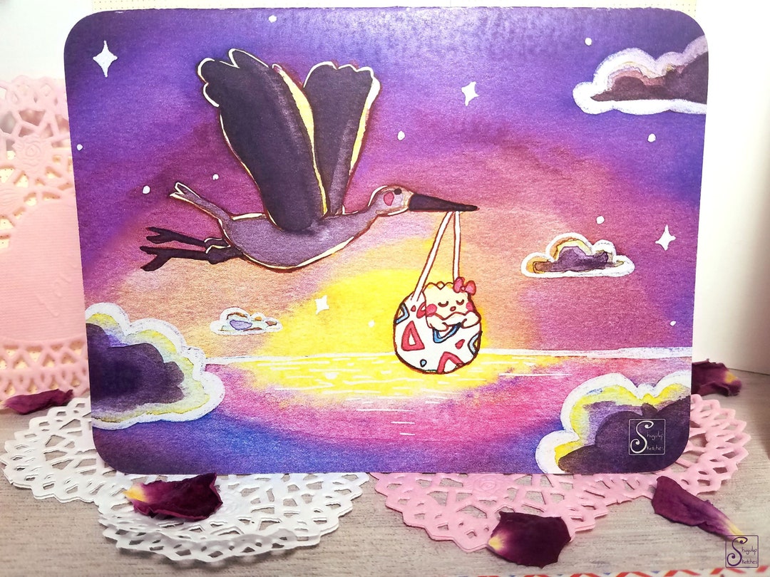 Togepi's Stork, Pokemon New Baby Cards for Nerds - Etsy