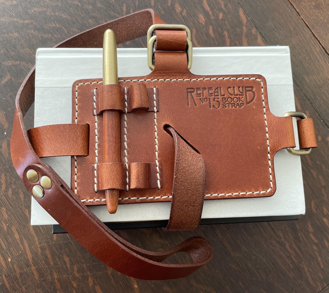 Leather Book Strap With Pen Holder Perfect Gift for Bibliophile Vintage ...