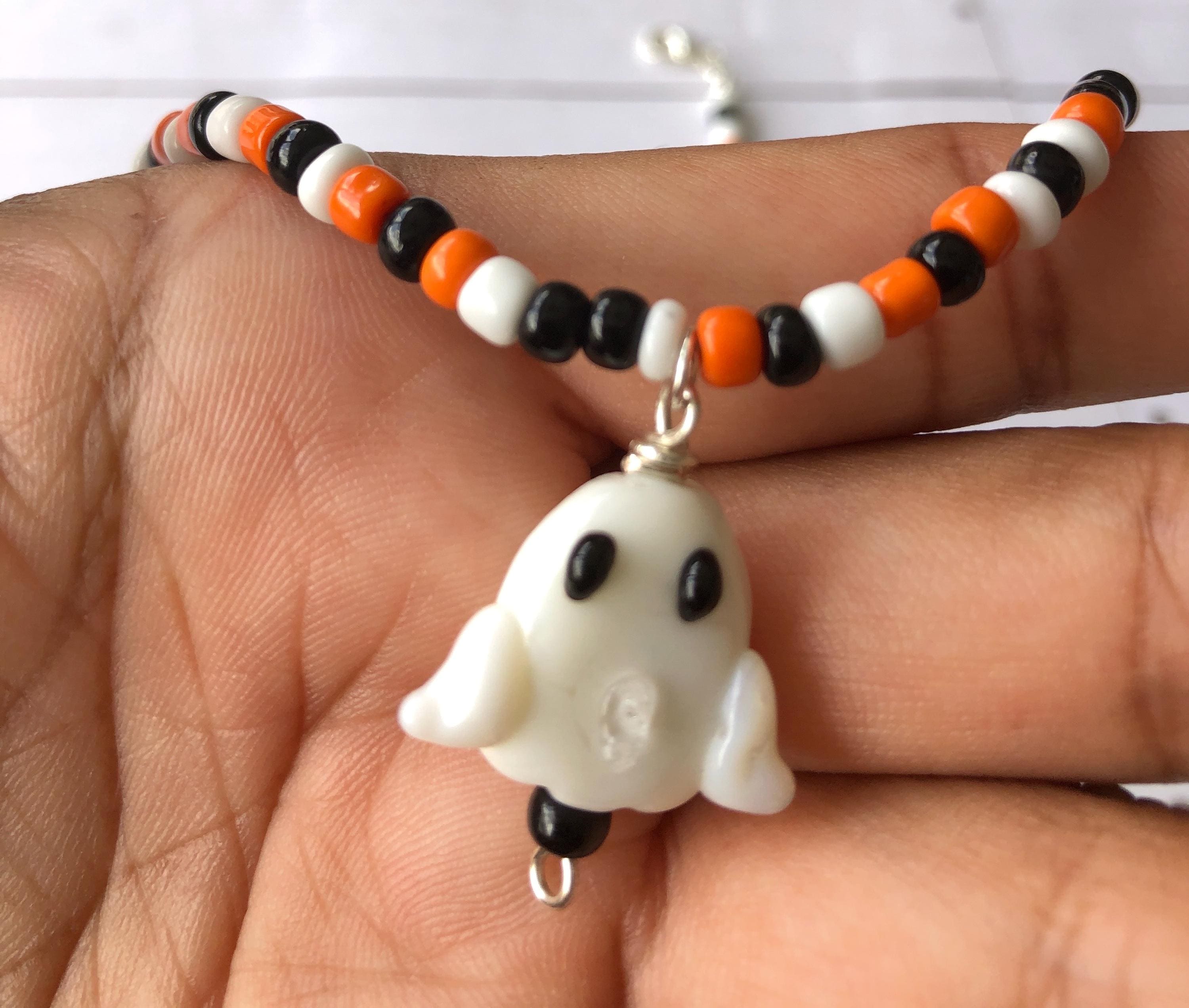 Halloween Ghost Beaded Necklace, Halloween Necklace, Halloween Ghost ...