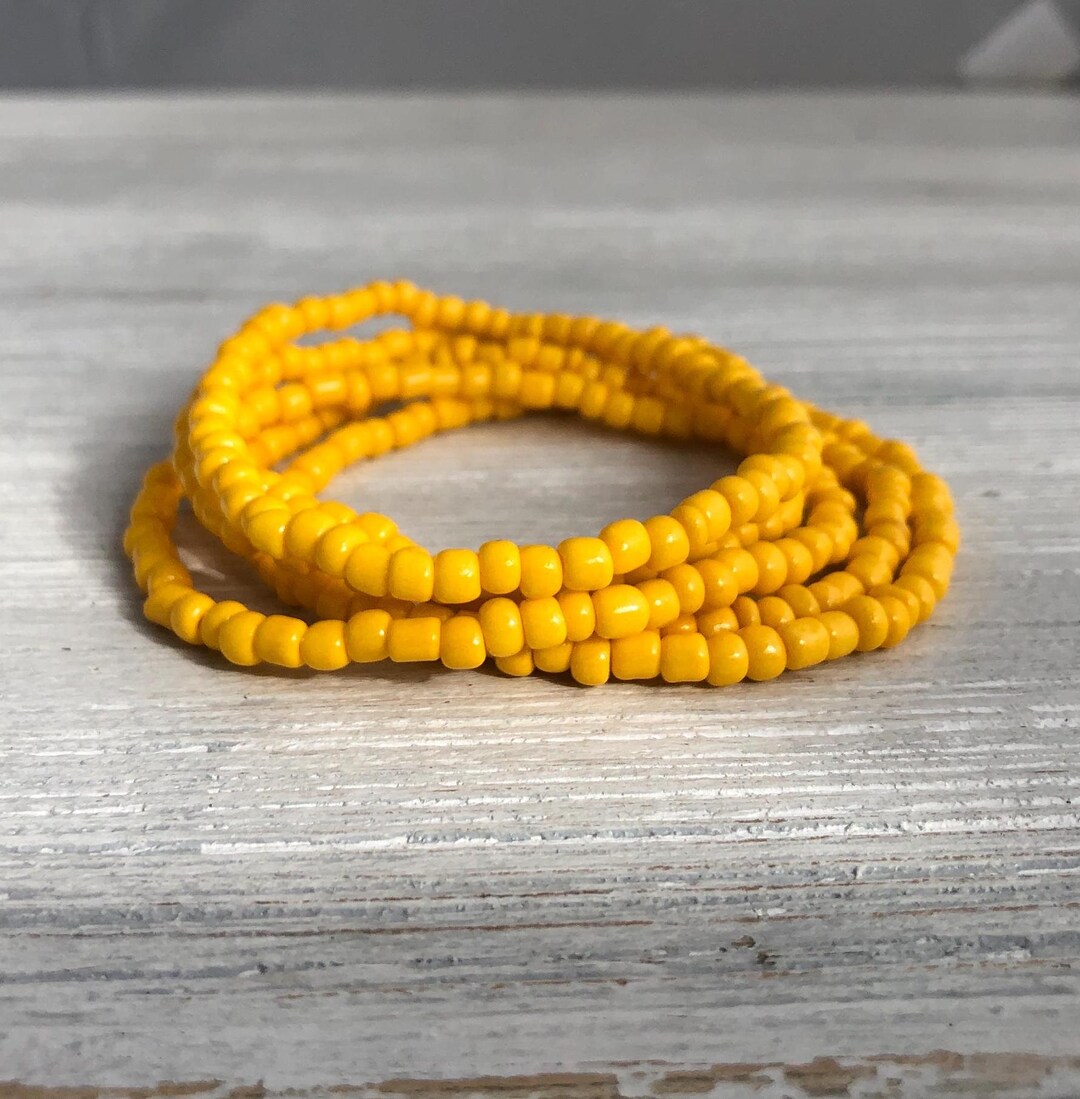 5 Bright Yellow Seed Bead Bracelets, Boho Beaded Jewelry, Multi-strand ...