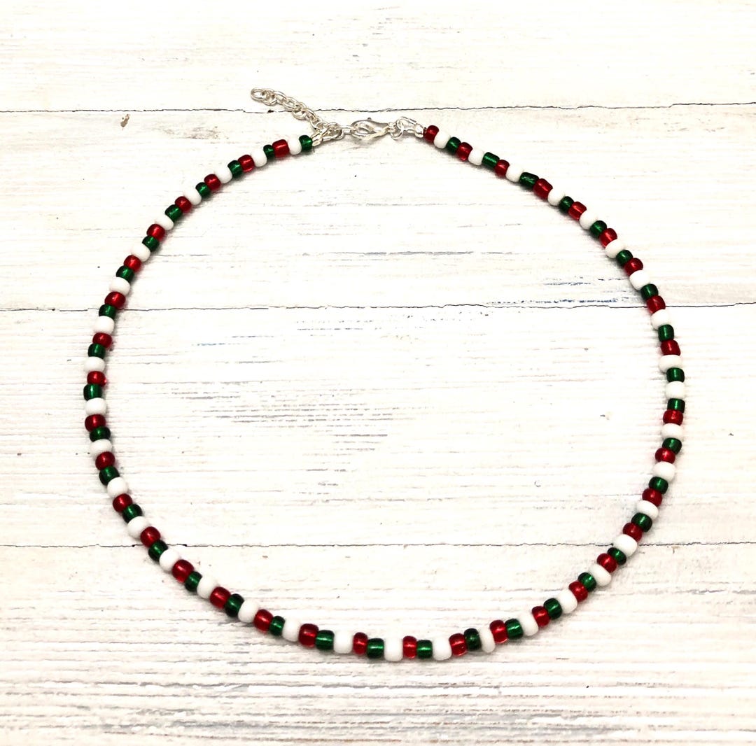 Beaded Christmas Necklace, Christmas Choker Necklace, Seed Bead ...