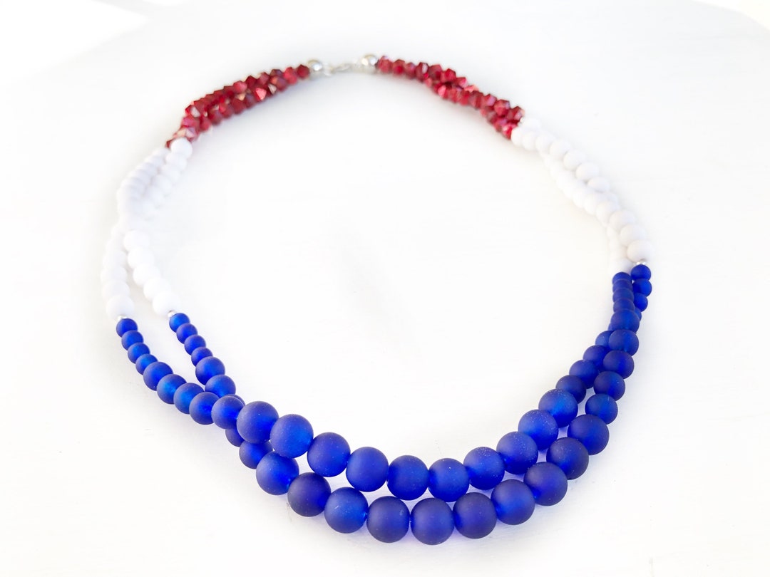 Red White and Blue 4th of July Necklace, Patriotic Bead Necklace ...