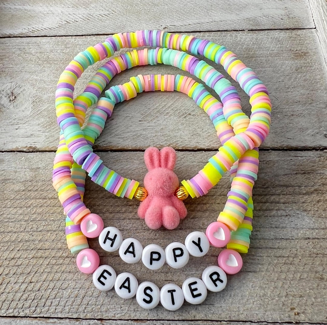 Easter Bunny Bracelet Set • Kids Custom Easter Bunny Beaded Bracelet ...