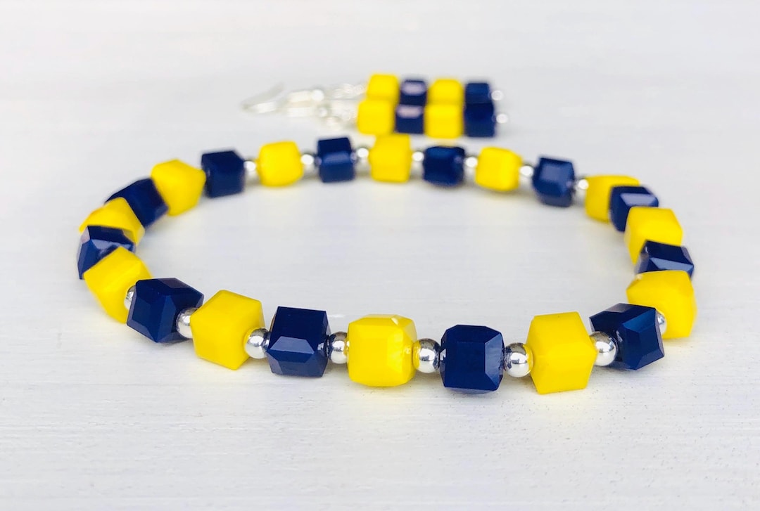 Blue and Yellow School Spirit Bracelet and Earrings, Yellow and Blue ...