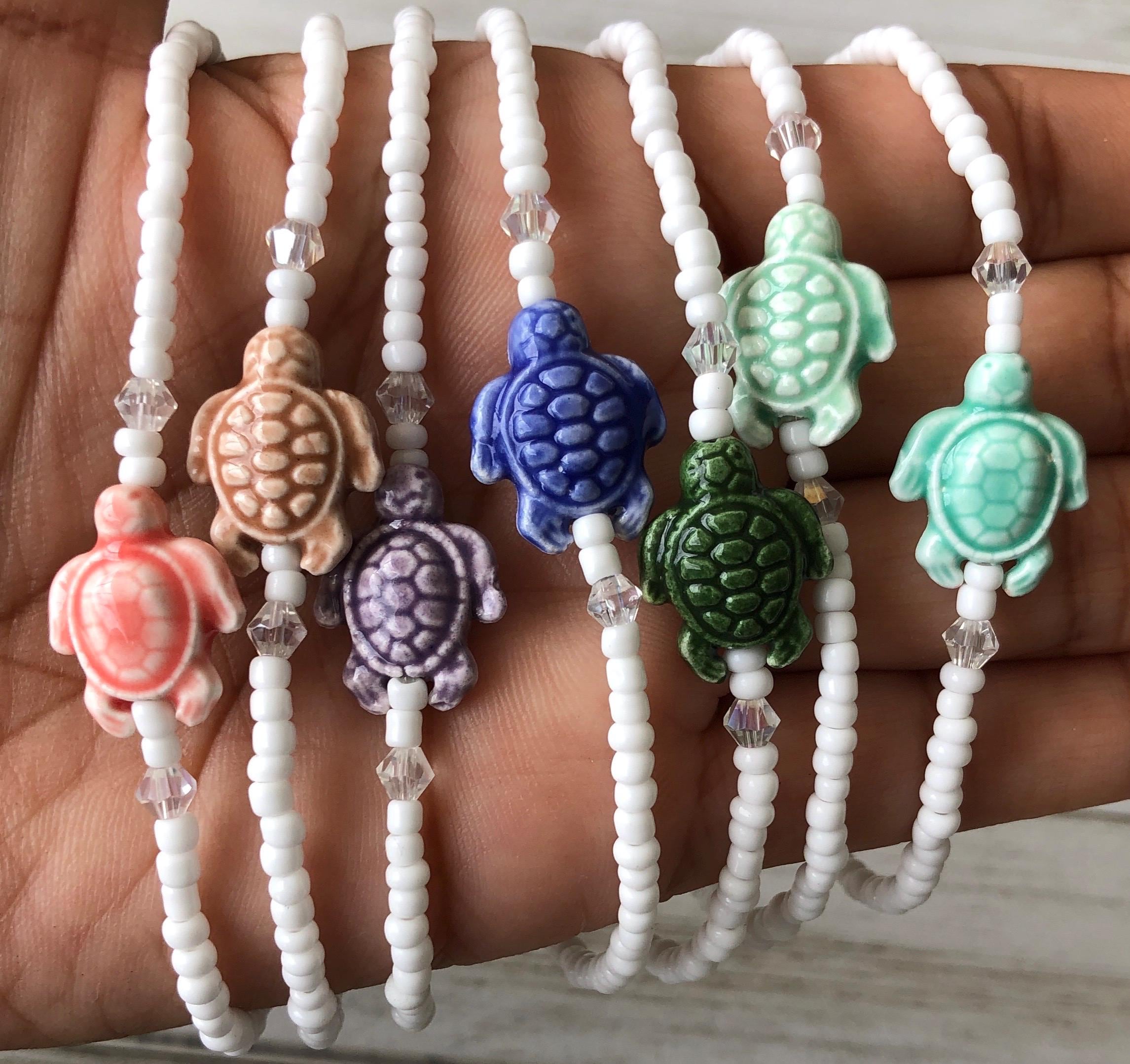 Sea Turtle Beaded Ankle Bracelet: Waterproof Surfer Beach Anklet ...